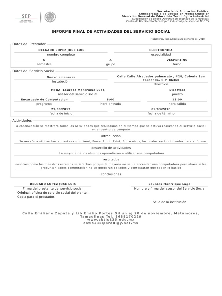 Informe Final Servicio Social | PDF | Informática