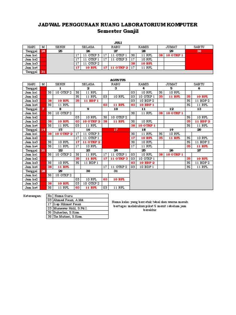 Jadwal Penggunaan Laboratorium Komputer | PDF