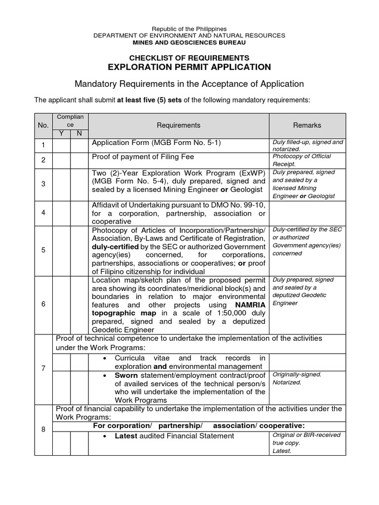 Checklist For Exploration Permit Application in The Philippines | PDF | Notary Public | Government