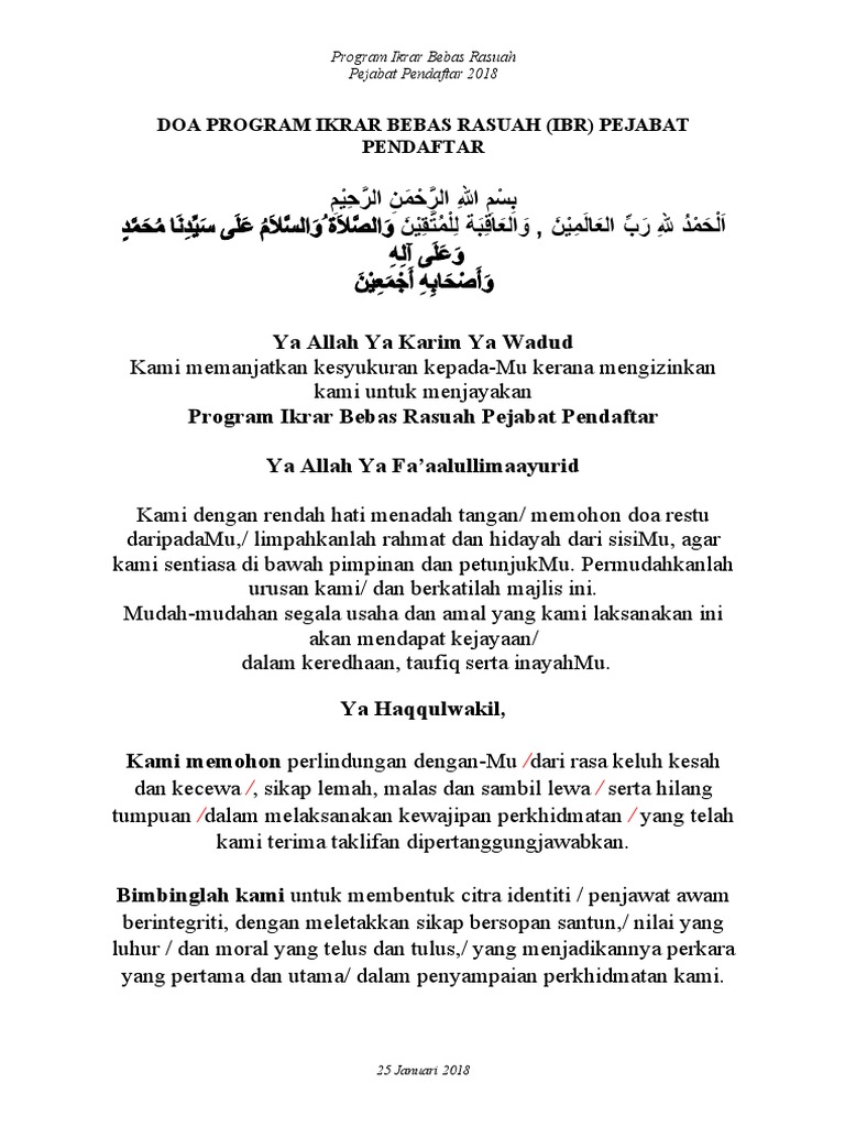Doa Program Ikrar Bebas Rasuah | PDF | Bisnis