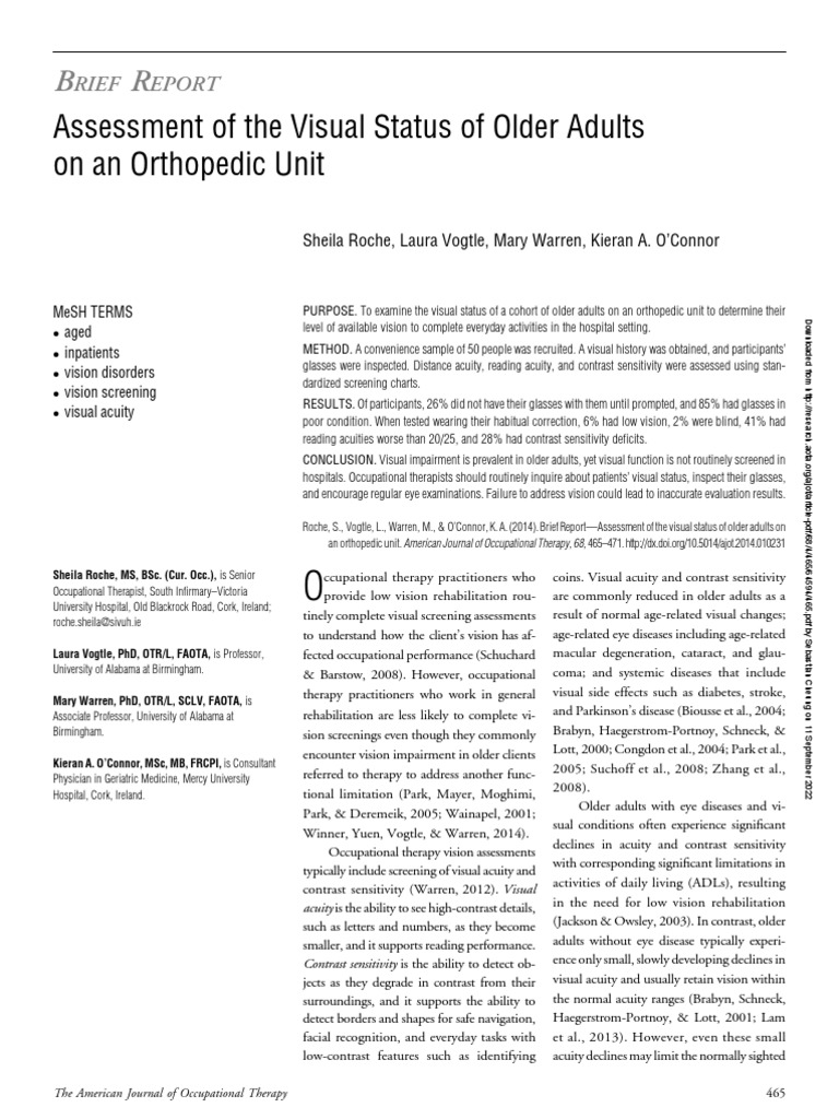 Assessment of The Visual Status of Older Adults On An Orthopedic Unit ...