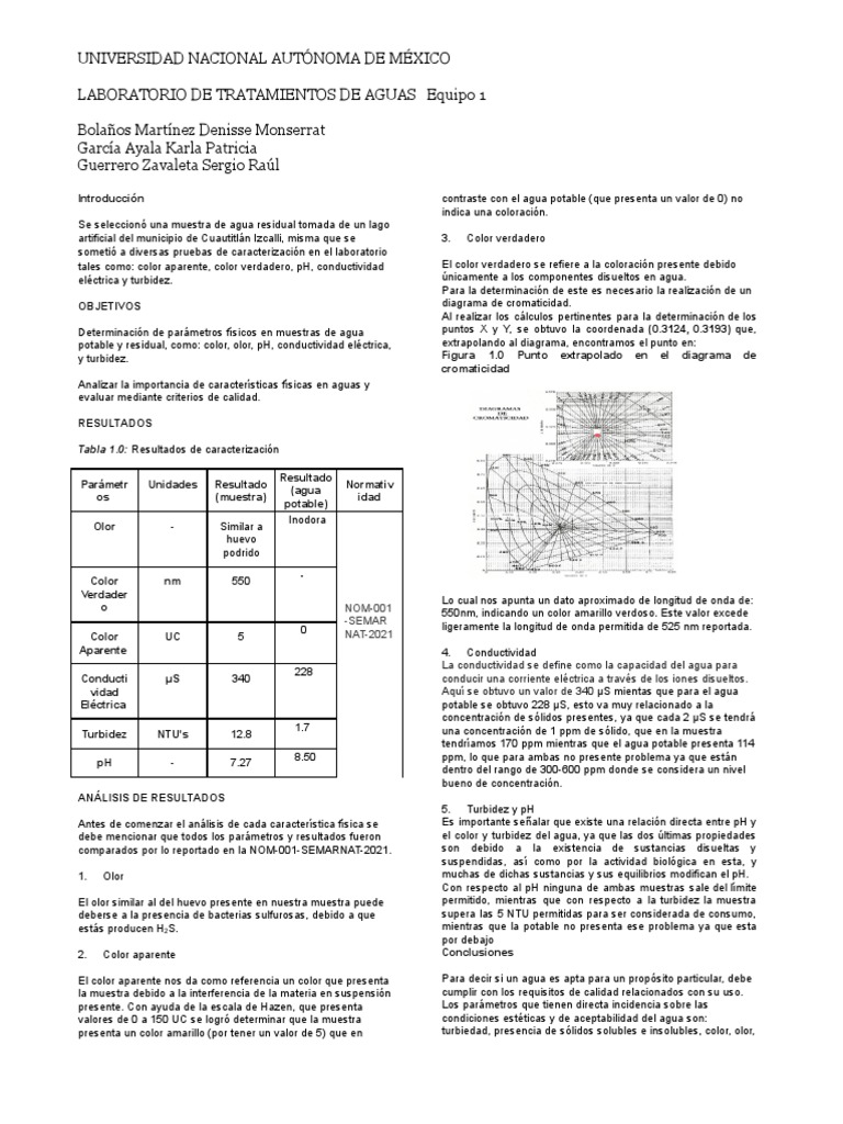 Reporte 1 - Caracterización Física de Una Muestra de Agua Residual y Una Potable | PDF