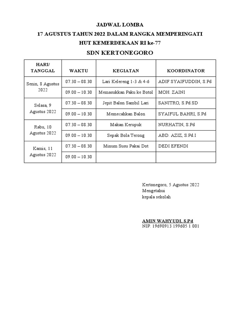 Jadwal Lomba 17 Agustus Tahun 2022 | PDF