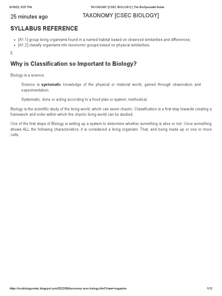 TAXONOMY | PDF | Taxonomy (Biology) | Science