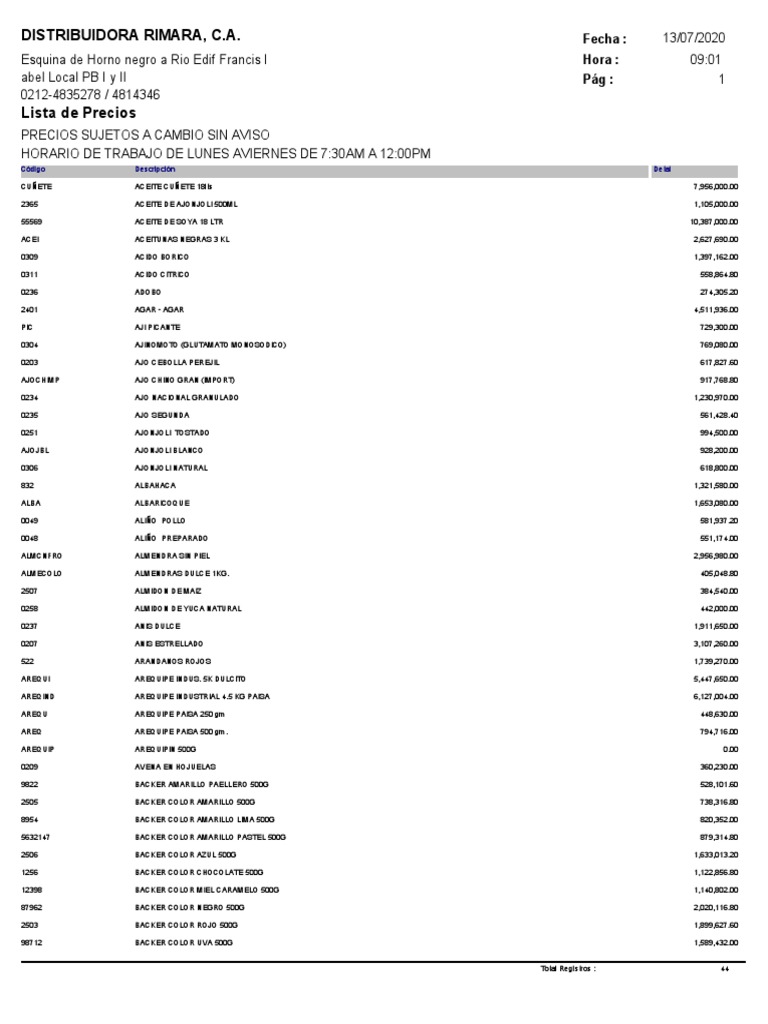 Lista de Precios Distribuidora Rimara | PDF | Hierbas y especias ...