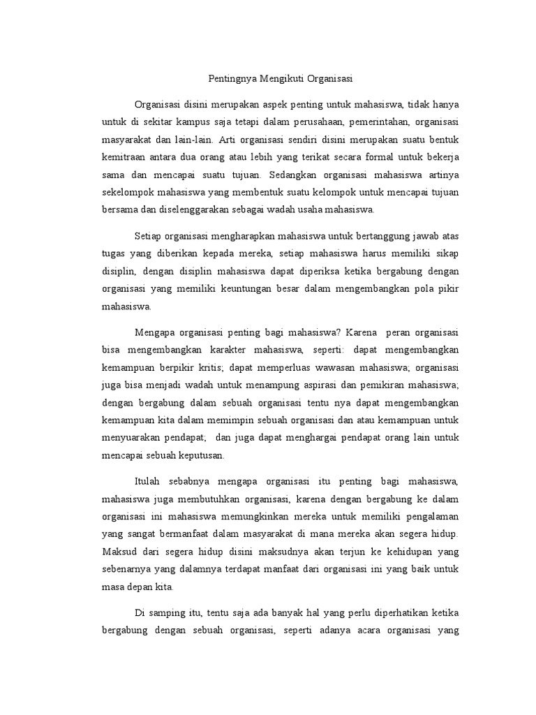 Essay Pentingnya Organisasi | PDF