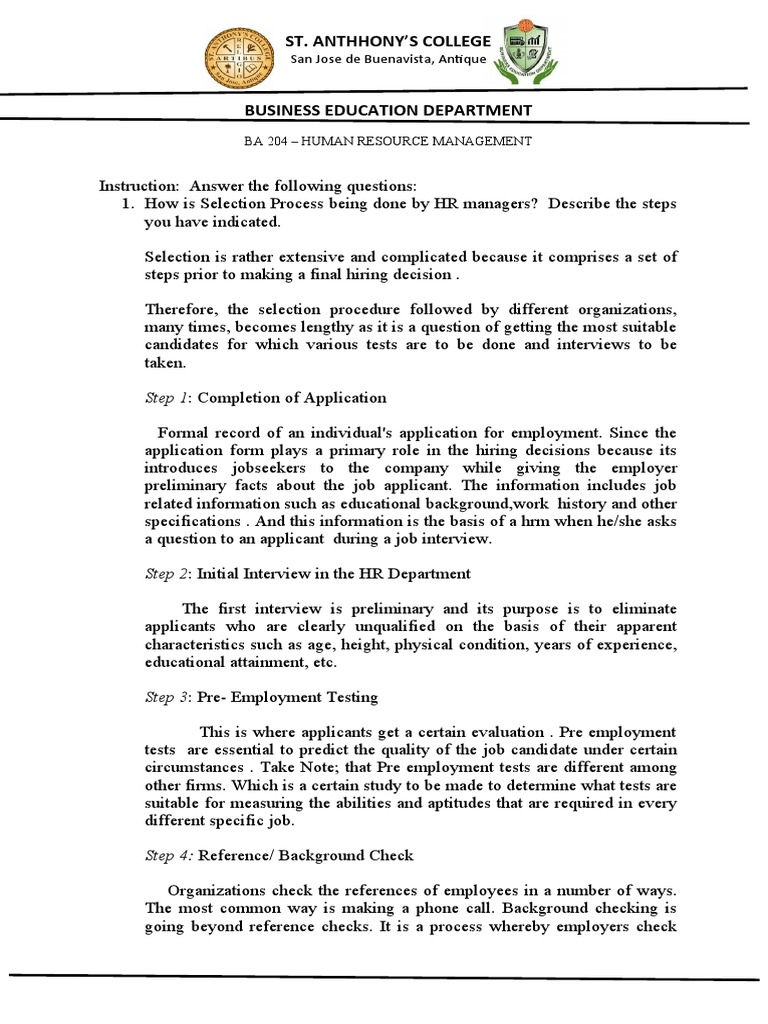 BA 204 - W8 - Activity Sheet 5 | PDF | Job Interview | Background Check