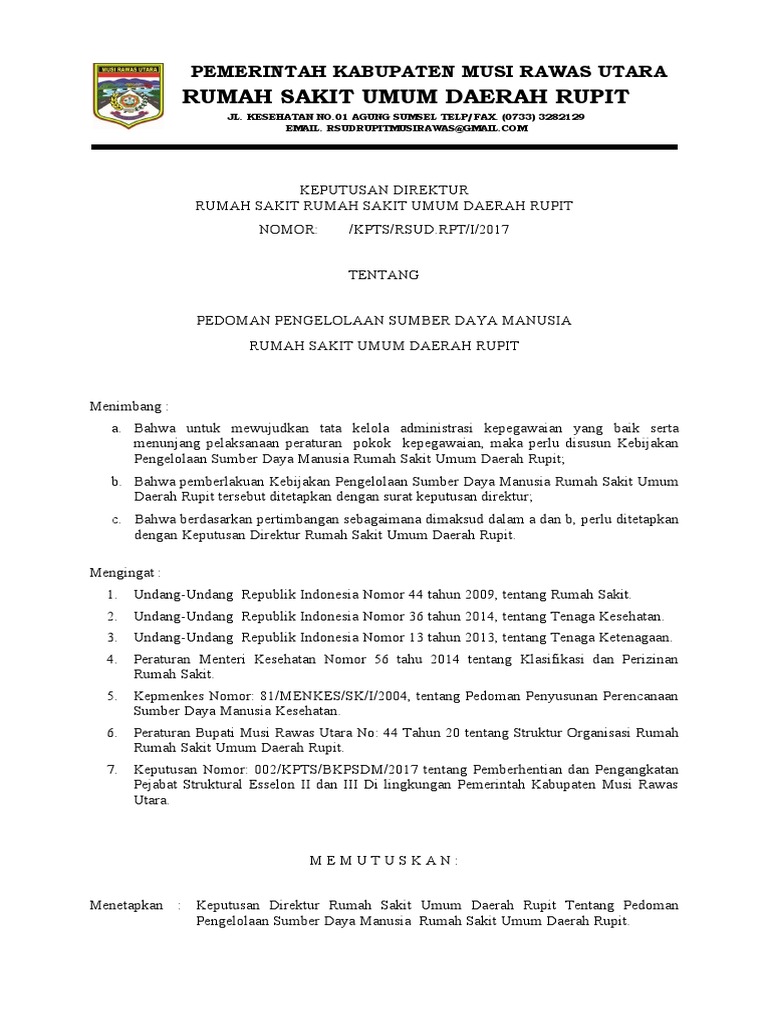 SK Pedoman Pengelolaan SDM | PDF