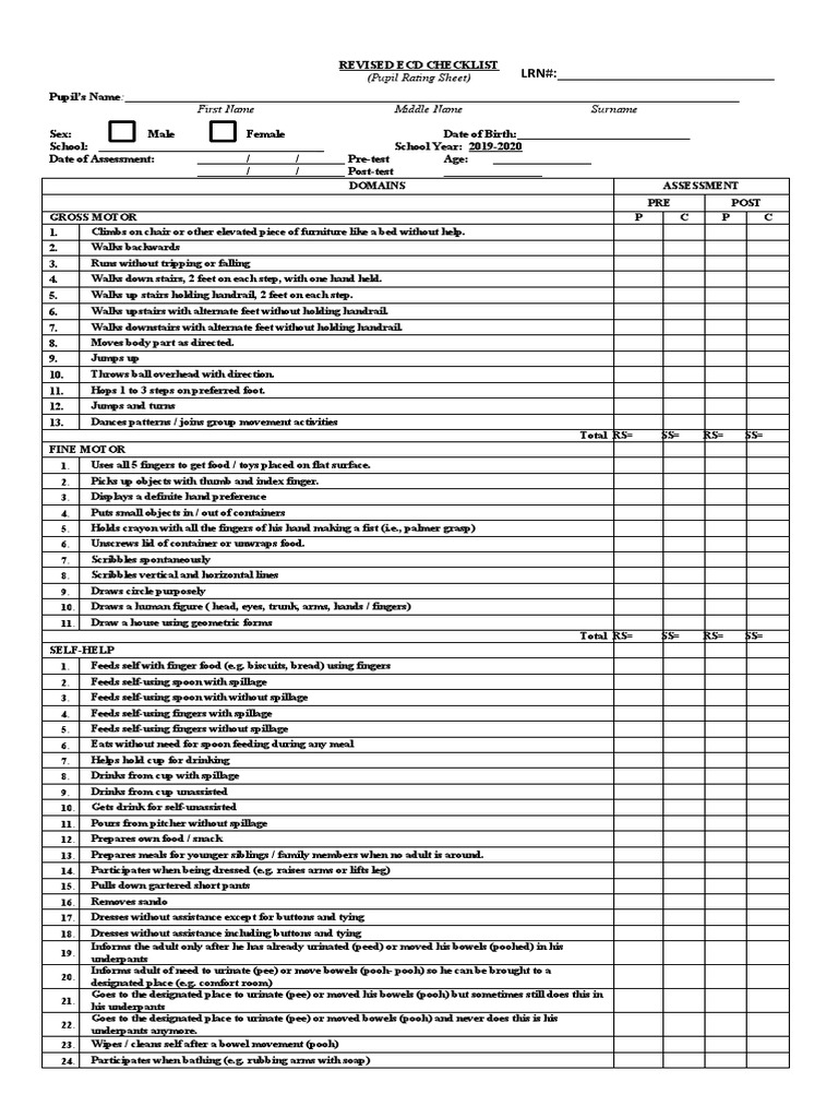 Revised ECD Checklist-Pupil Rating Sheet - 2 | PDF