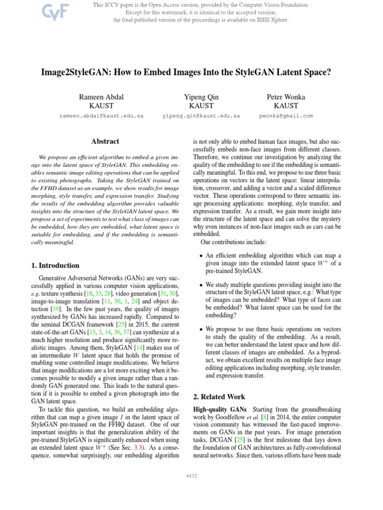 Image2StyleGAN How To Embed Images Into The StyleGAN Latent Space | PDF | Artificial Neural ...