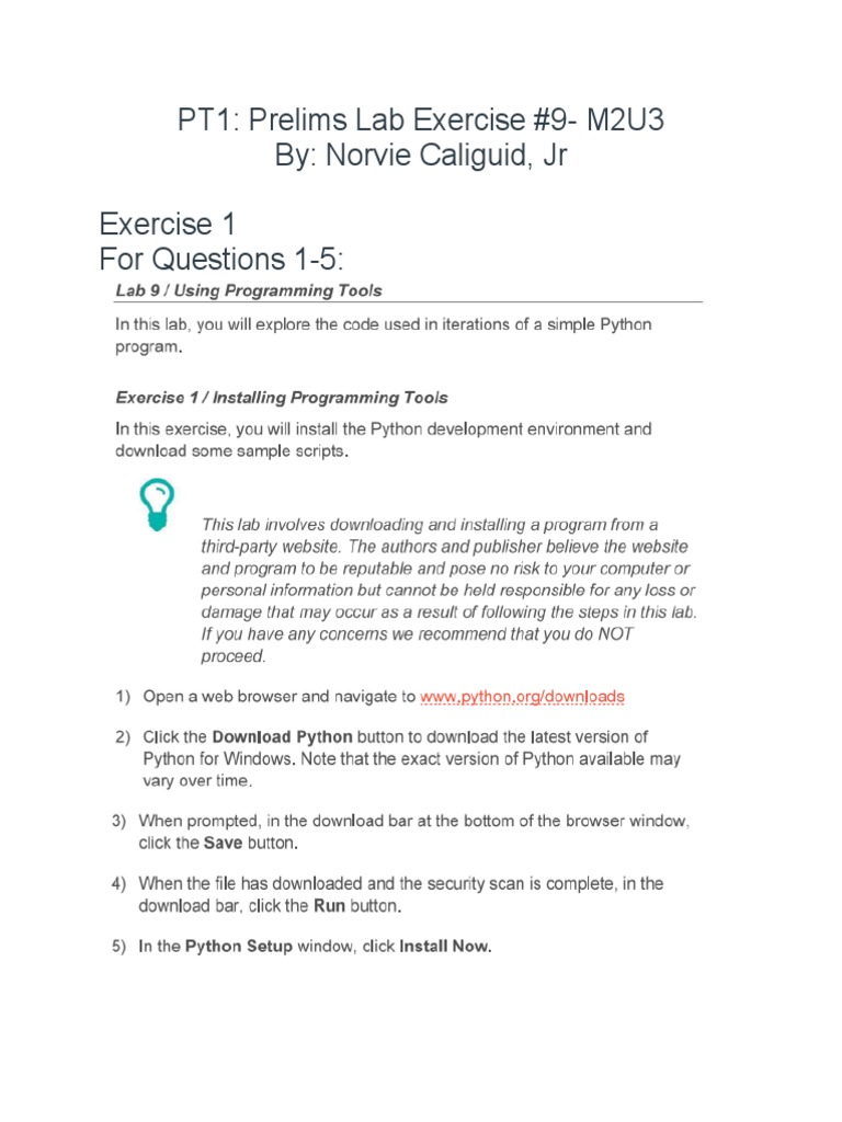 PT1 Prelim Lab Exercise 9 (CALIGUID, NORVIE) | PDF