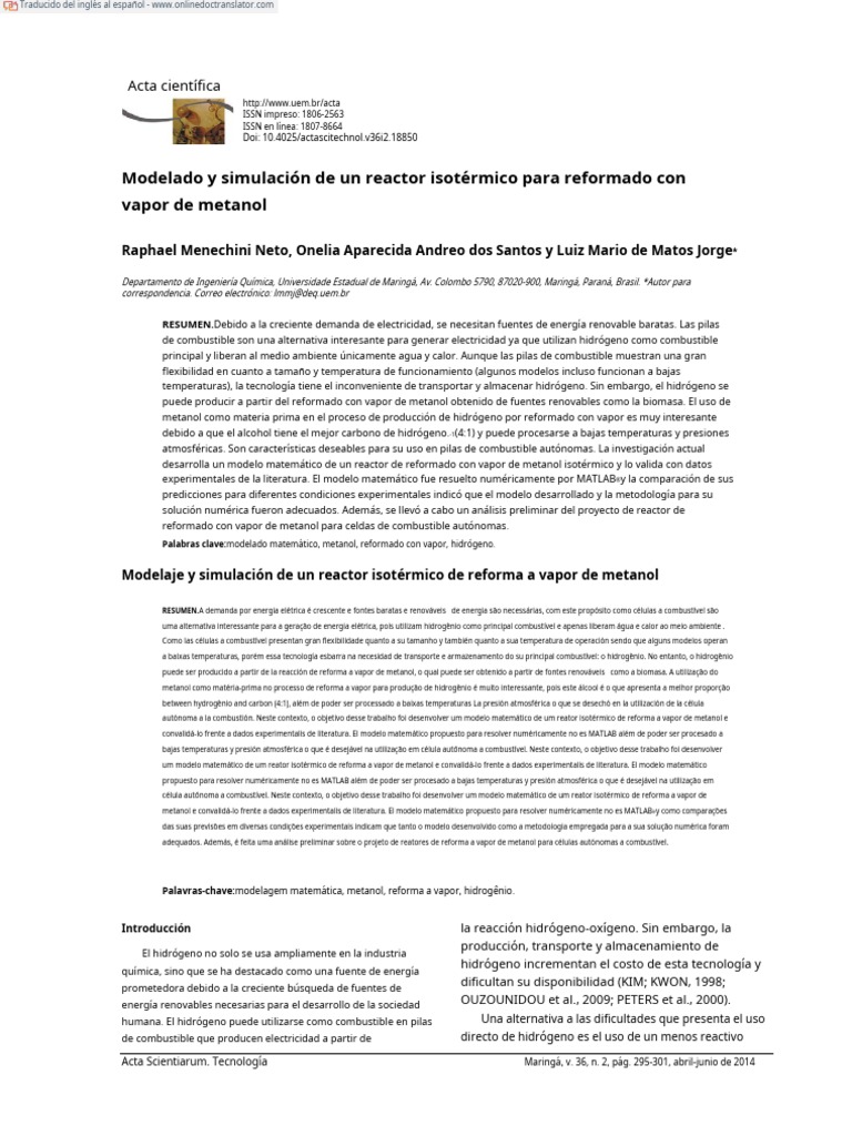 Modeling and Simulation of An Isothermal Reactor For Methanol Steam ...