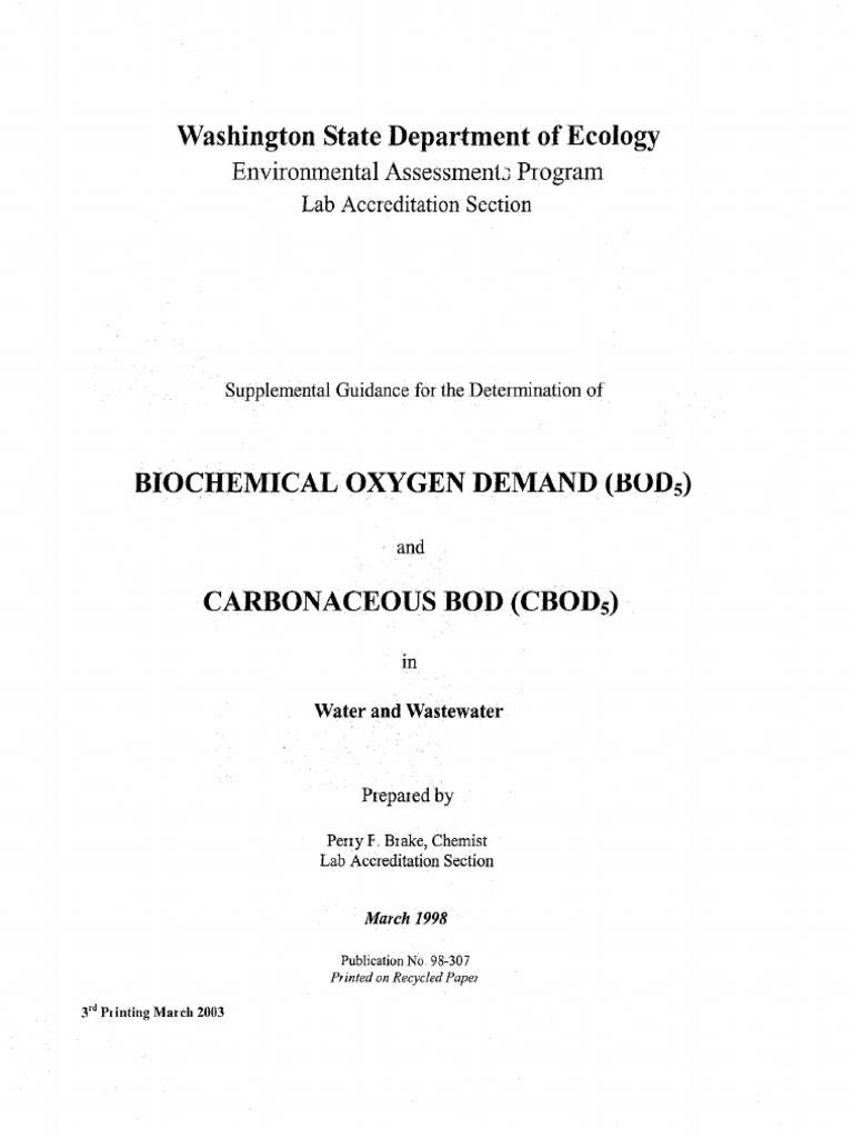 Supplemental Guidance For The Determination of Biochemical Oxygen ...