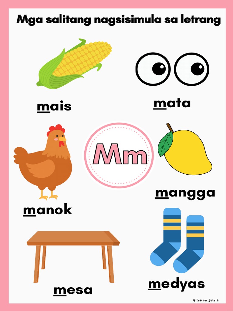 Mga Salitang Nagsisimula Sa Letrang MM, SS, Aa Posters | PDF