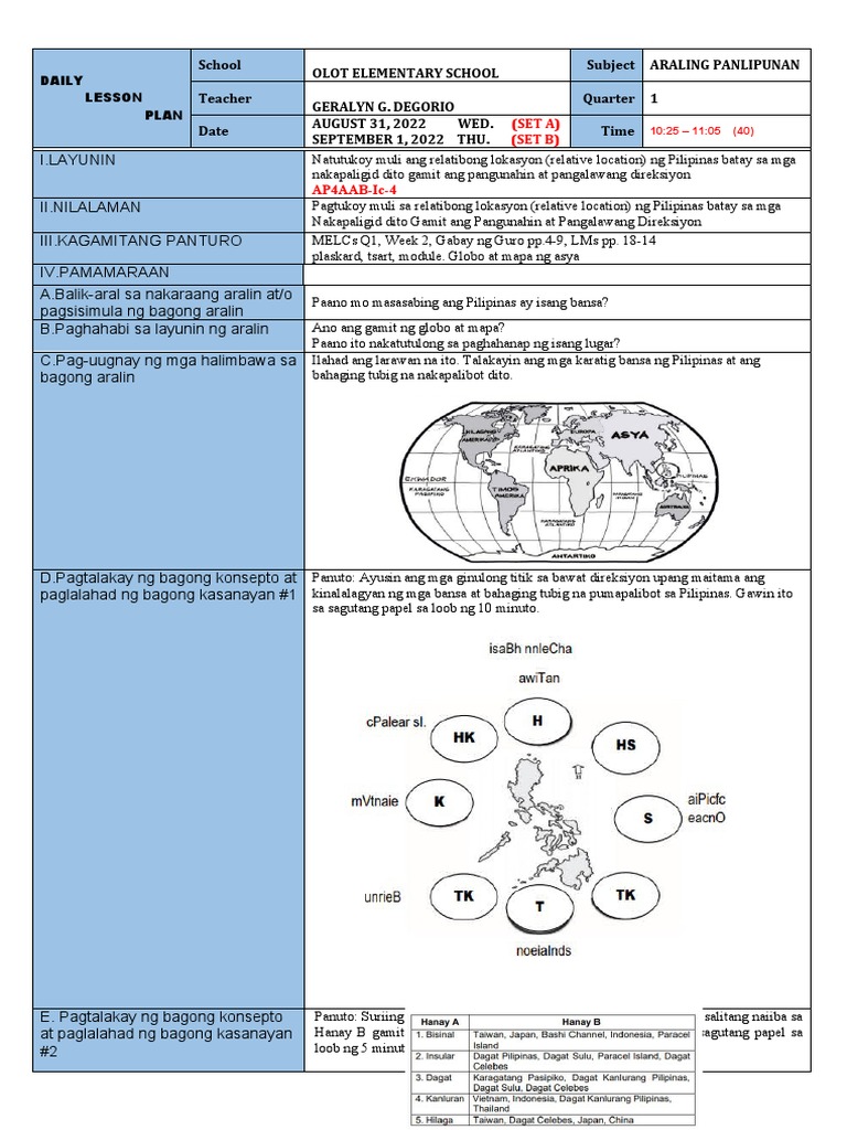Day 2 WK2 Ap Daily Lesson Plan WK1 Q1 | PDF