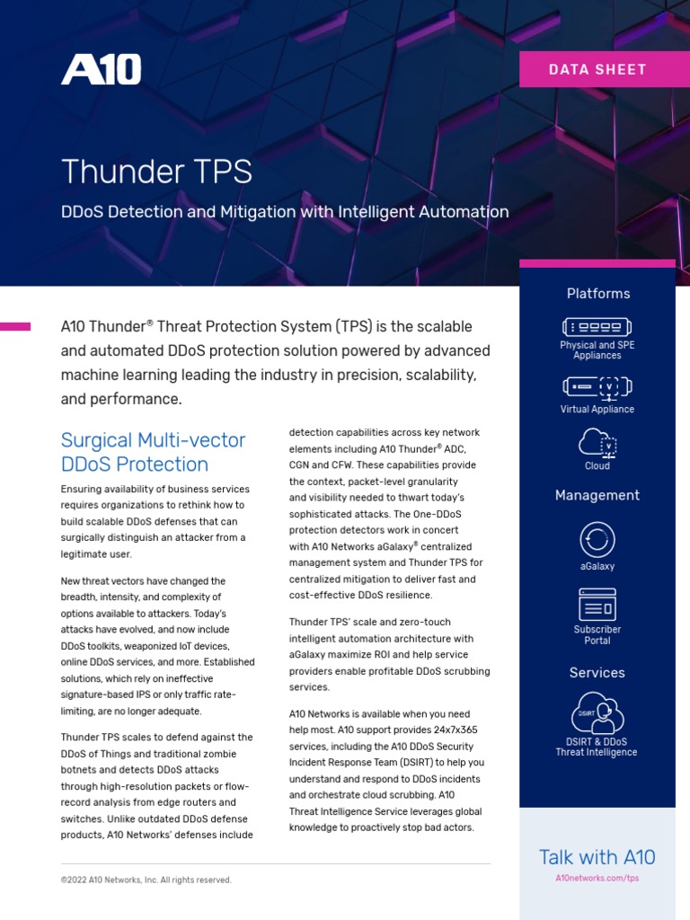 A10 DS Thunder TPS | Download Free PDF | Denial Of Service Attack | Computer Network