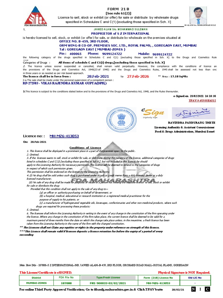 Fda Drug Licence-21b | PDF | License