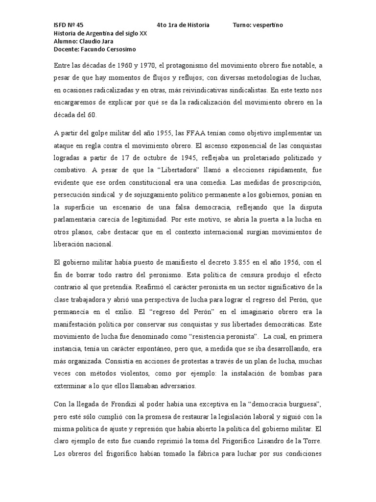 Segundo Parcial Argentina Del Siglo XX Claudio Jara | PDF | Guerra de ...