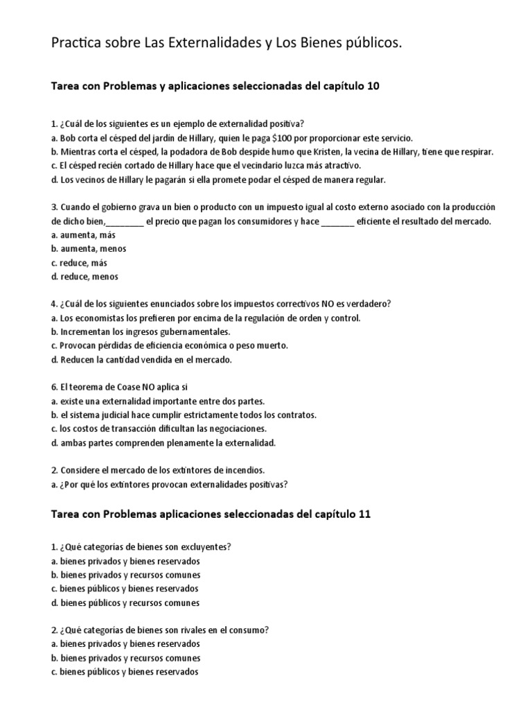 Practica Sobre Las Externalidades y Los Bienes Publicos | PDF | Exterioridad | Bienes