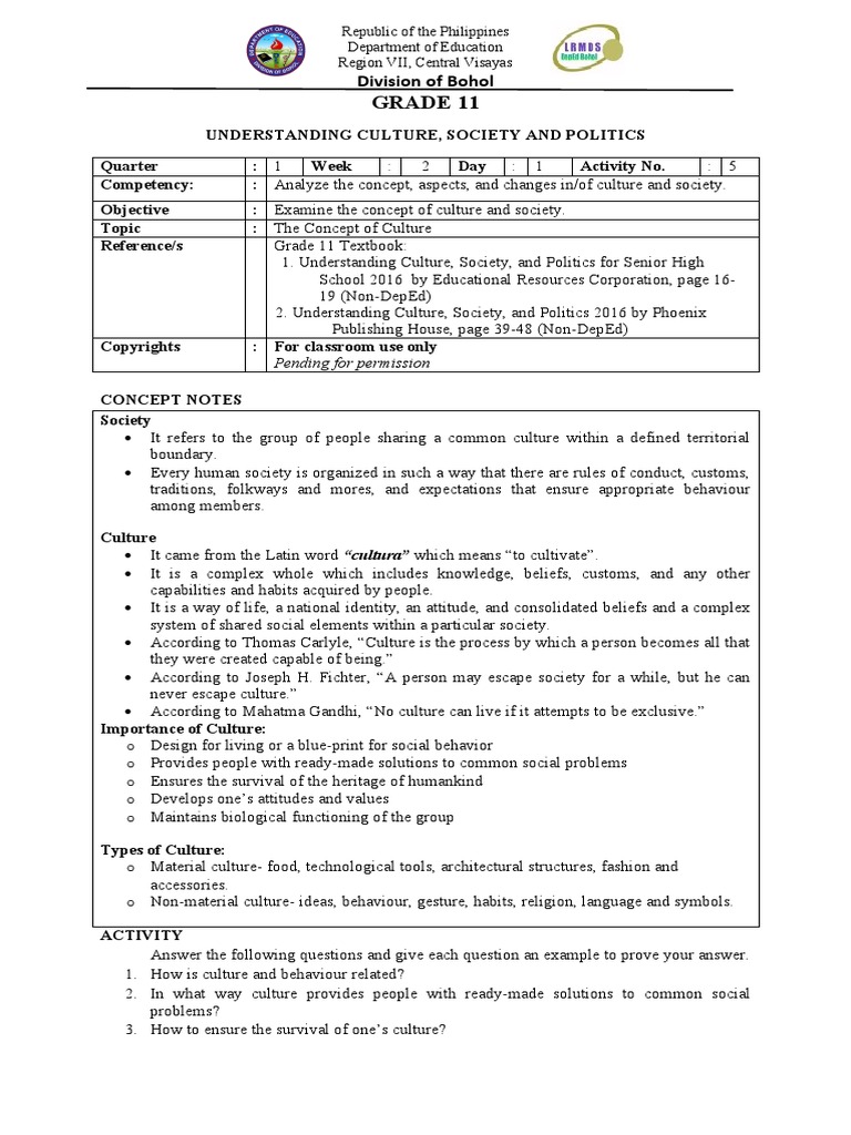 SHS HUMSS UCSP Wk2 1-4 | PDF | Society | Socialization