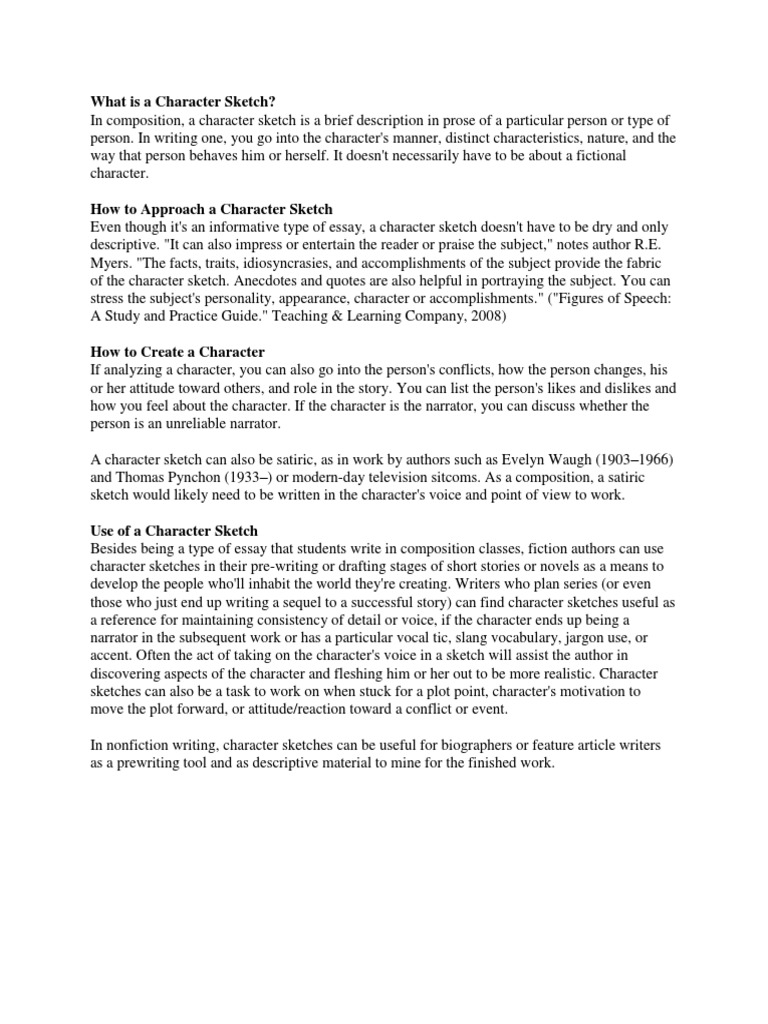 What Is A Character Sketch | Download Free PDF | Narrative | Essays