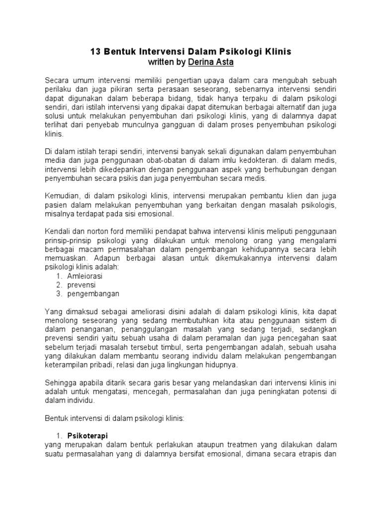 13 Bentuk Intervensi Dalam Psikologi Klinis | PDF | Pengembangan Diri | Sains & Matematika