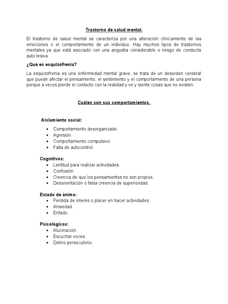 Trastorno De Salud Mental Pdf Esquizofrenia Mente