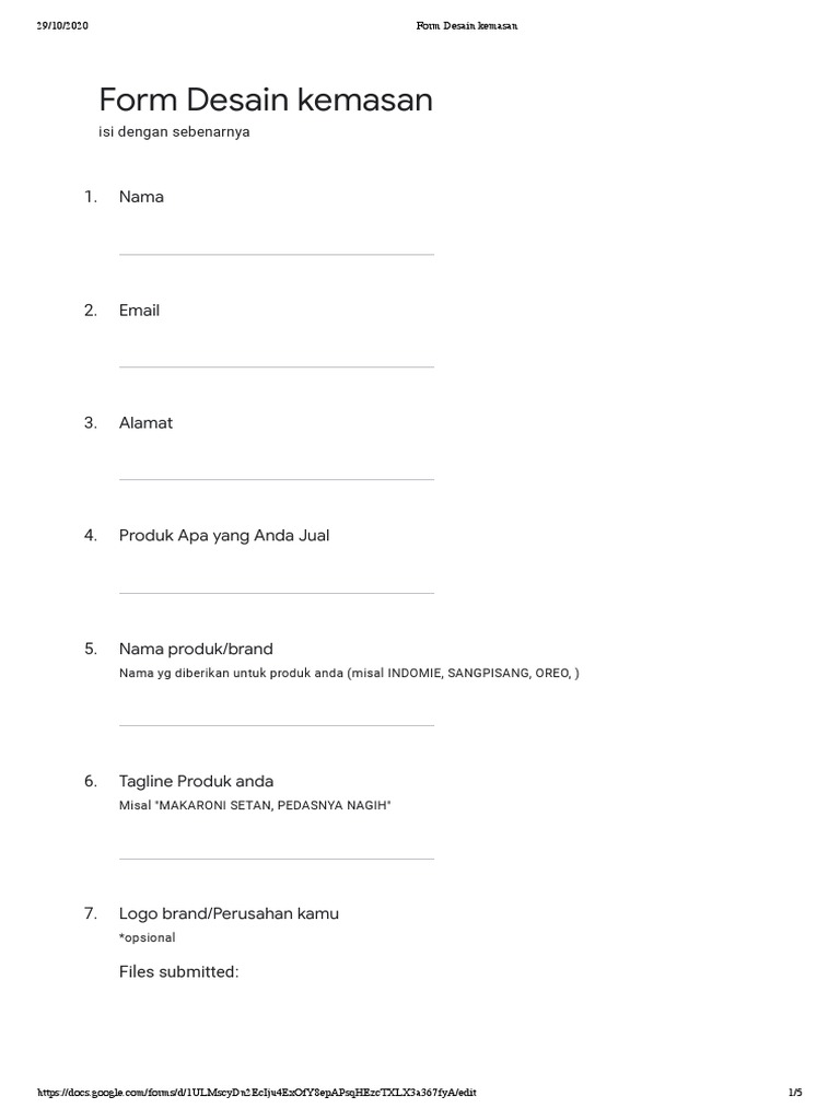 Form Desain Kemasan - Google Forms | PDF | Bisnis