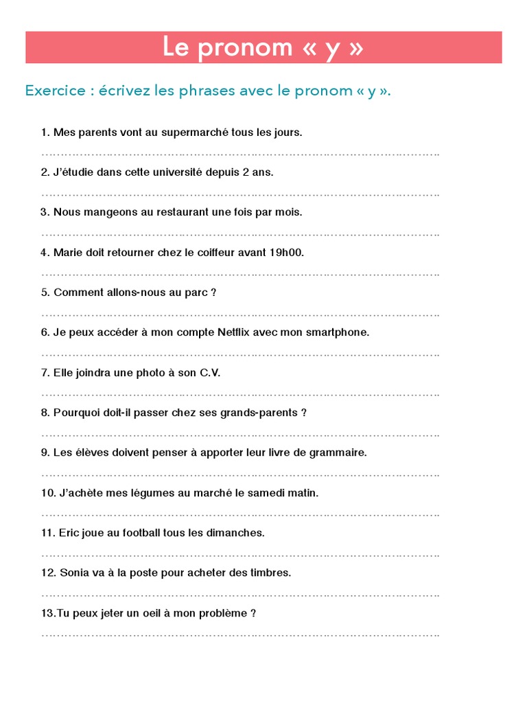 Pronom Y - Lieu | PDF