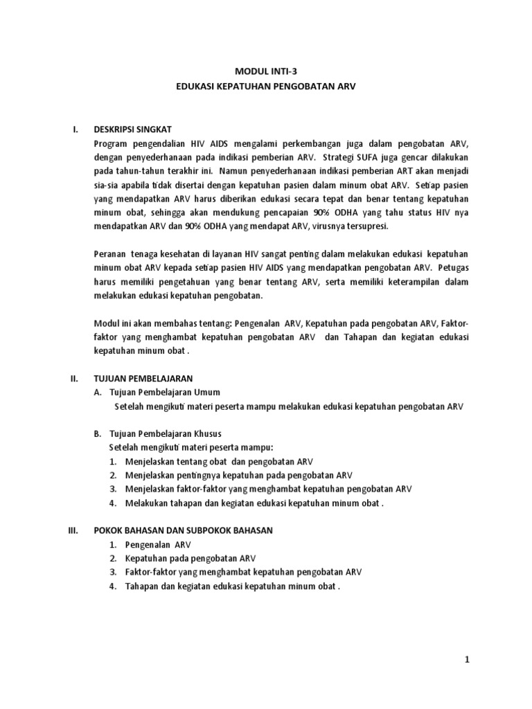 MODUL INTI-3 Edukasi Kepatuhan ARV-draft Final 1 | PDF