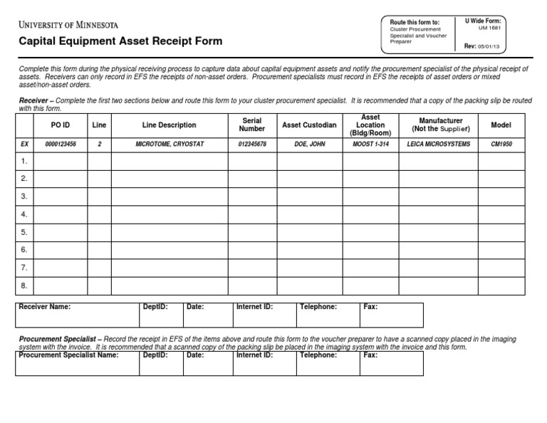 Capital Equipment Asset Receipt | PDF | Receipt | Supply Chain Management