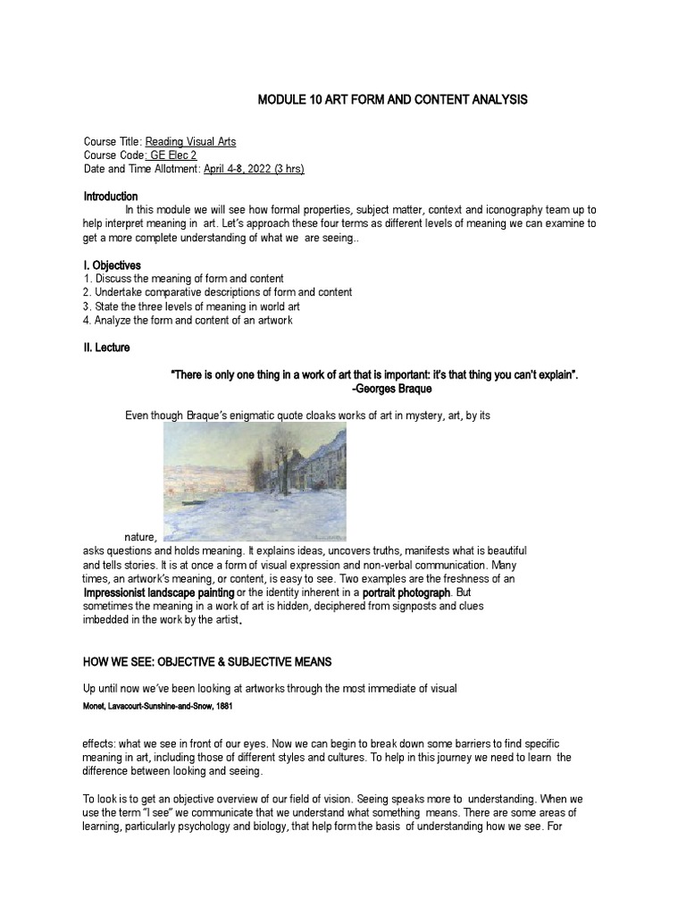 Module 10 Art Form and Content Analysis | PDF | Composition (Visual ...