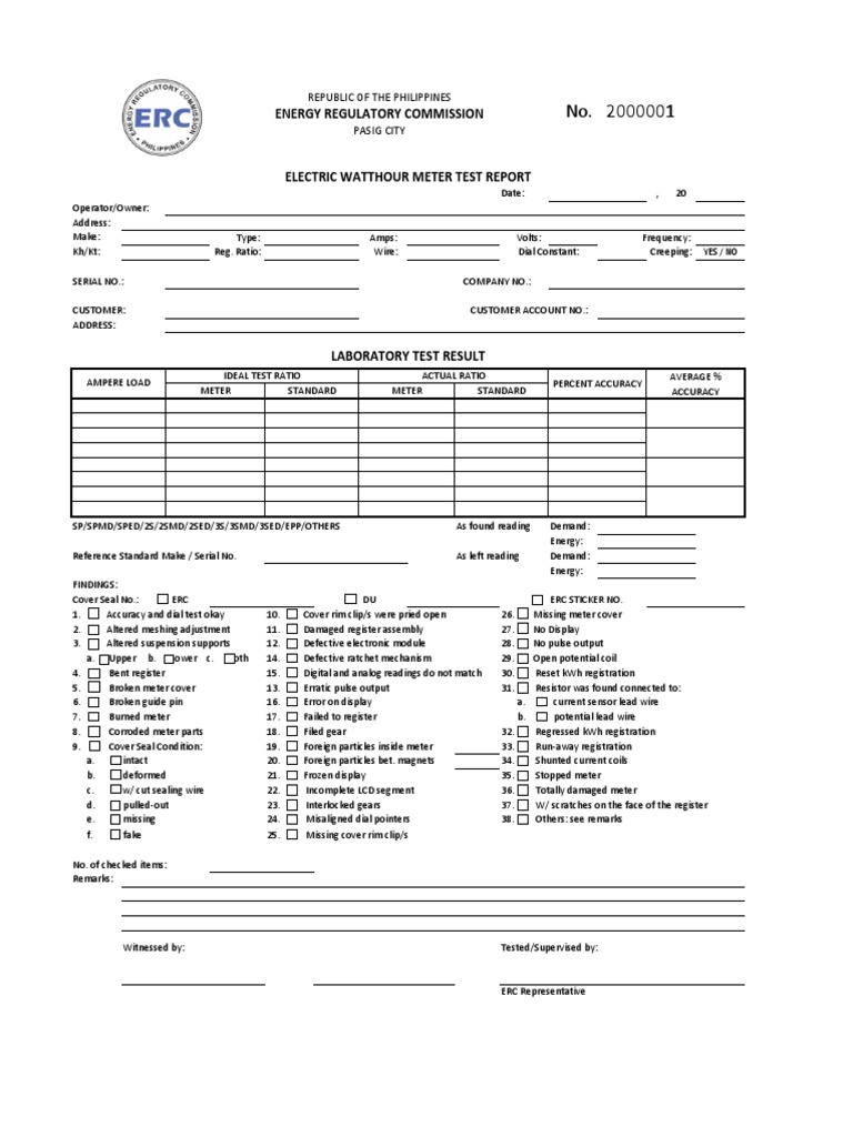 Sample (Report of Meter Test) | PDF | Equipment | Metrology