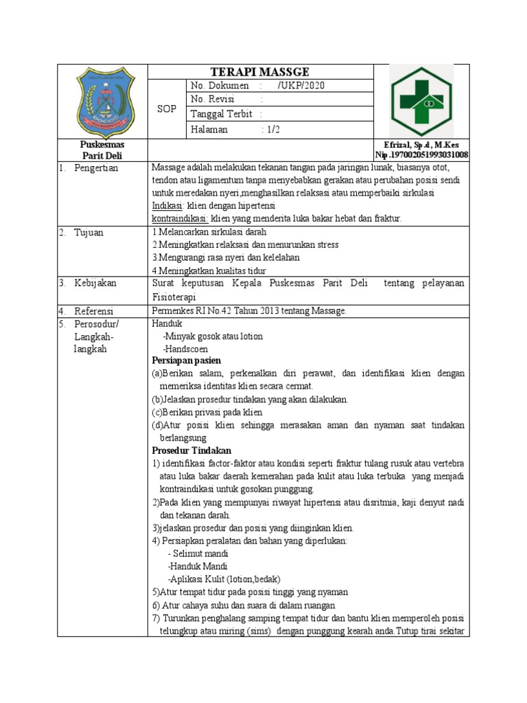 Sop Terapi Massge Terbaru | PDF | Kesehatan Holistik | Sains & Matematika
