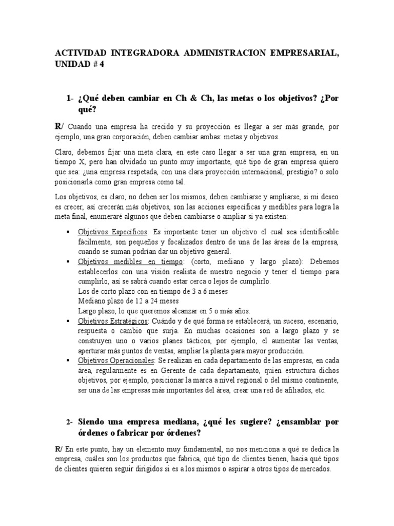 Actividad Integradora Administracion Empresarial Unidad 4 | PDF | Business | Calidad (comercial)