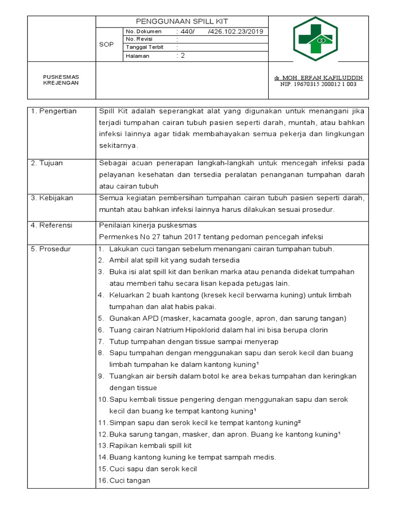 Sop New 2021 Pemakaian Spill Kit | PDF