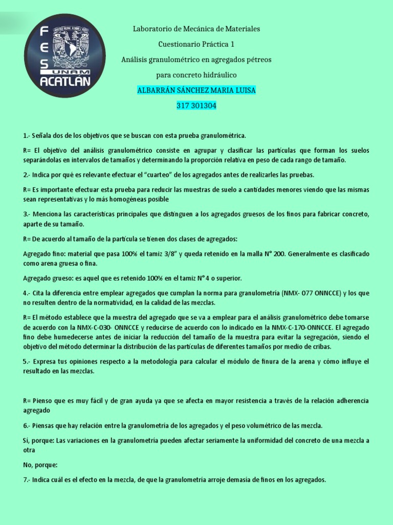 Cuestionario 1 MecMa | PDF | Hormigón