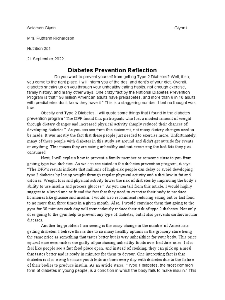 Diabetes Prevention Reflection | Download Free PDF | Dieting | Weight Loss