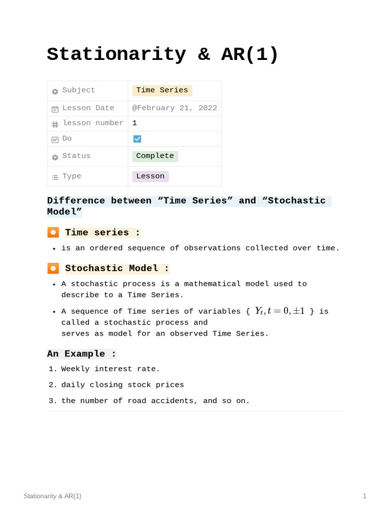 Stationarity & AR Models | PDF | Stationary Process | Time Series