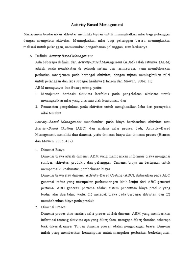 Activity Based Management | PDF
