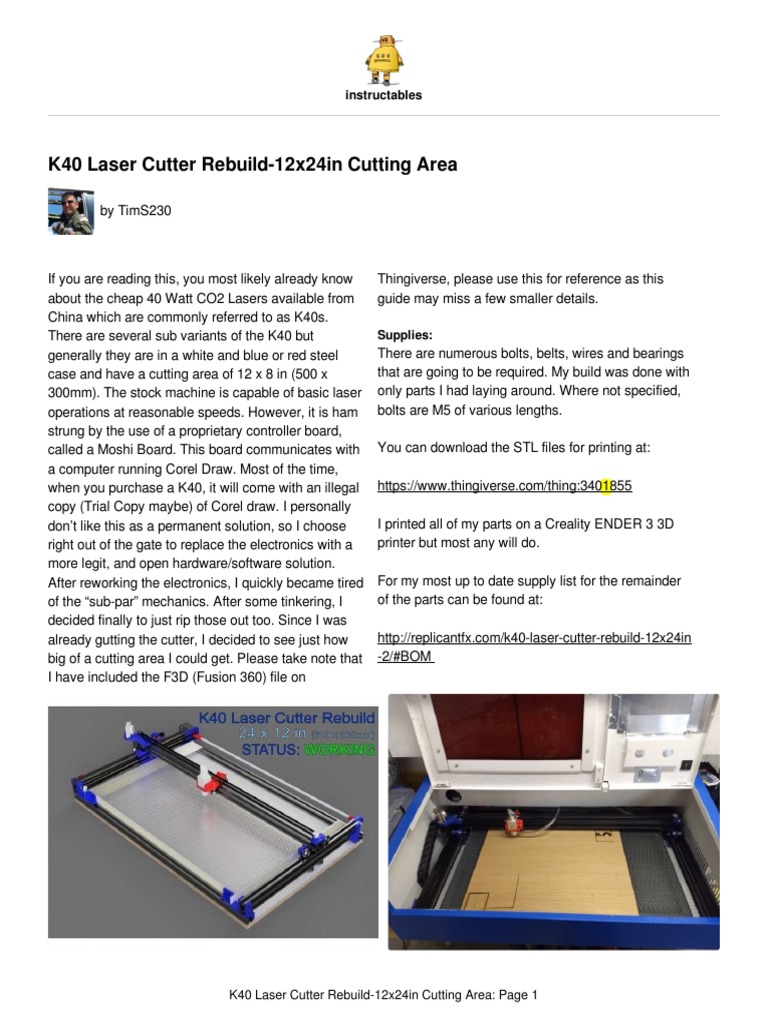 K40 Laser Cutter Rebuild 12x24in Cutting Area | PDF | Screw | Belt ...