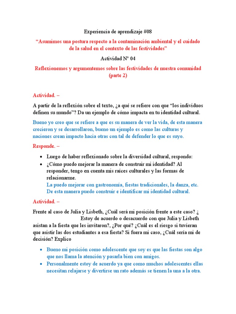 Experiencia de Aprendizaje 08. Actividad 04 | PDF | Experiencia | Aprendizaje