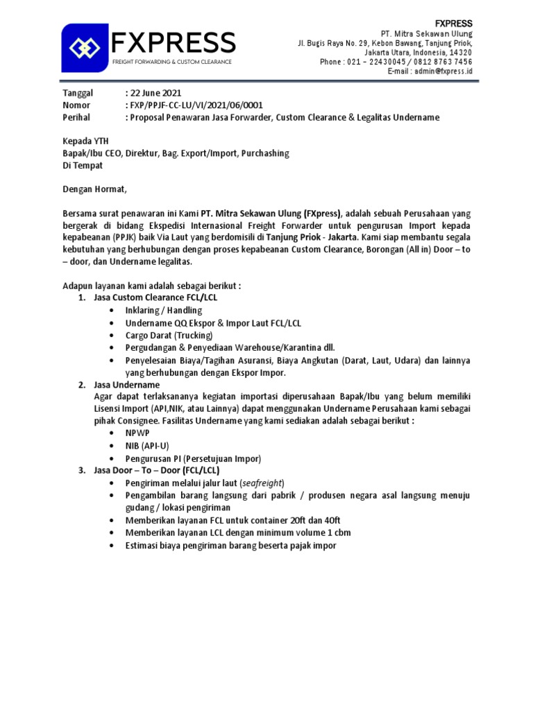 Contoh Penawaran Jasa Custom Clearance | PDF
