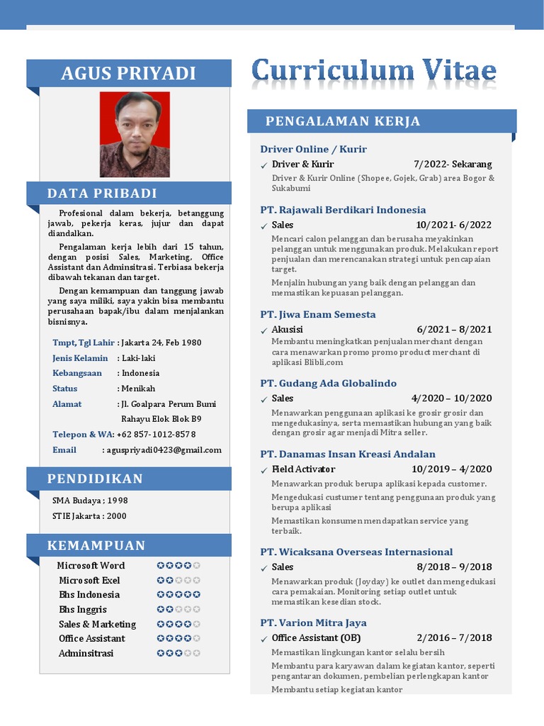 CV Agus Priyadi 2022 | PDF | Karier & Perkembangan