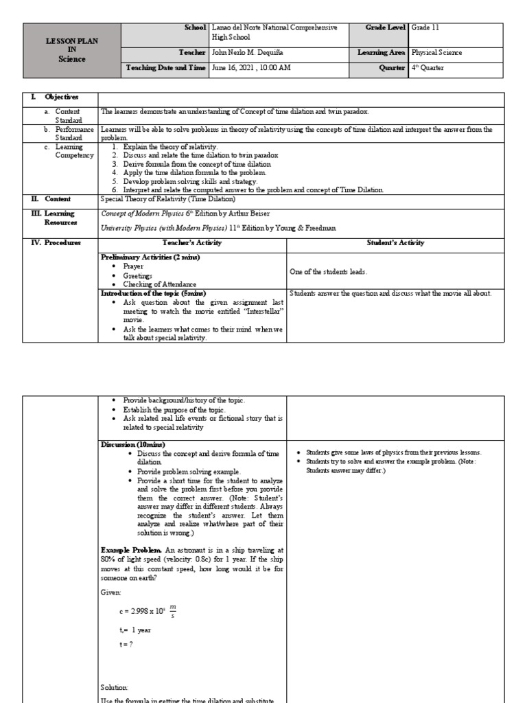 Special Theory of Relativity | Download Free PDF | Time | Lesson Plan