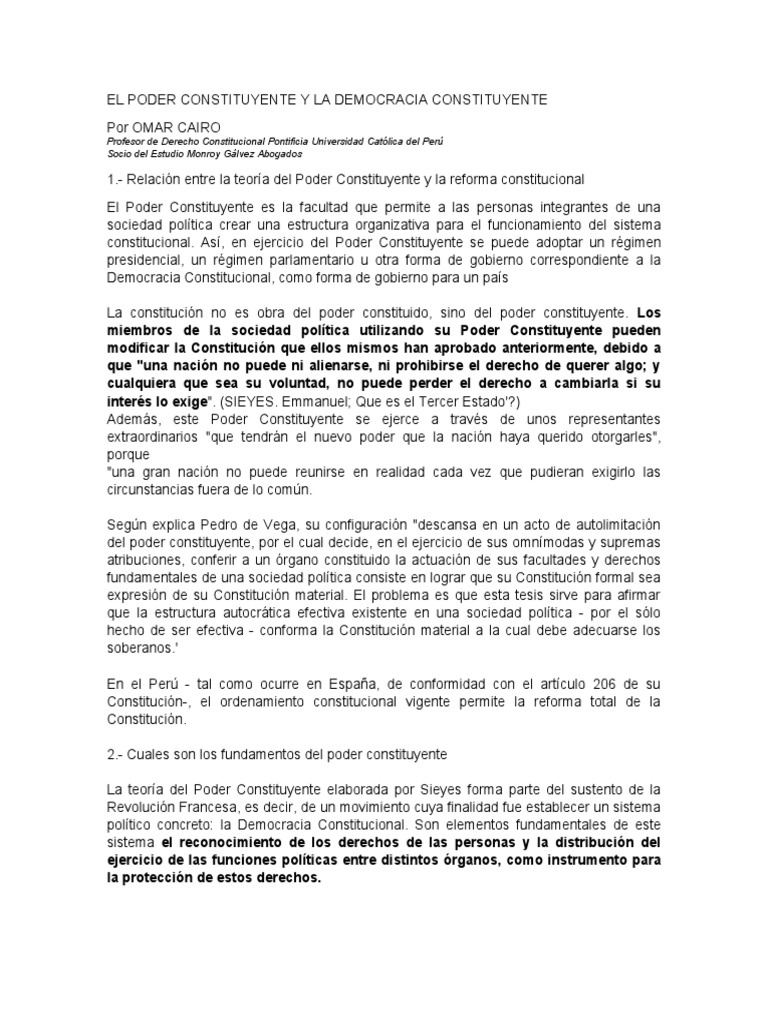 El Poder Constituyente y La Democracia Constituyente | PDF | Constitución | Democracia