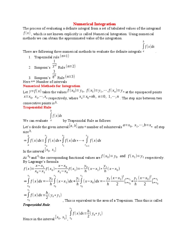 Numerical Integration Note | PDF | Integral | Applied Mathematics