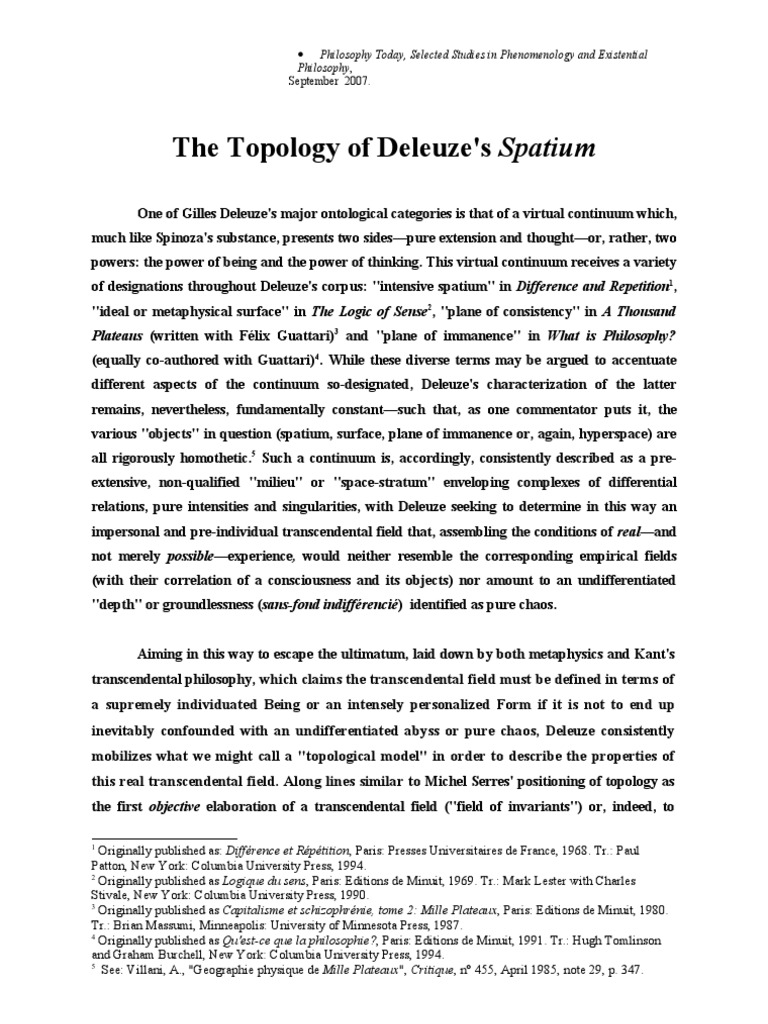 Louise Burchill - The Topology of Deleuze's Spatium - Philosophy Today ...