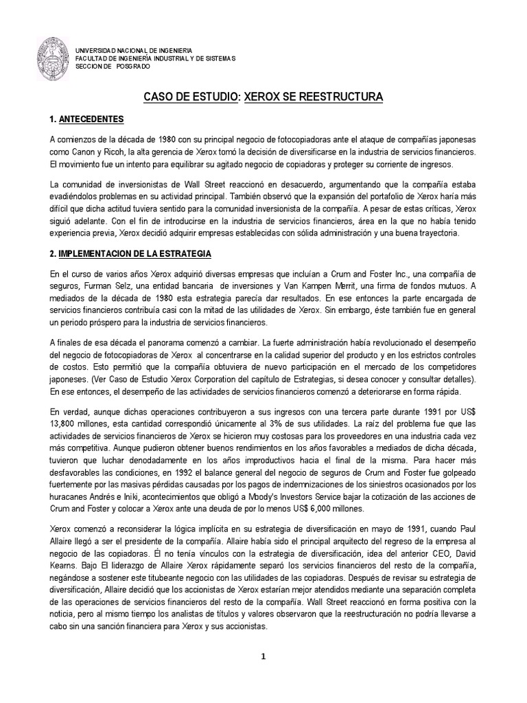 Caso Estudio - Xerox Se Reestructura | PDF