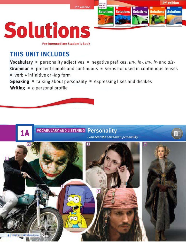 Solutions 2nd Edition Pre-Intermediate UNIT1-2 | PDF | Adjective
